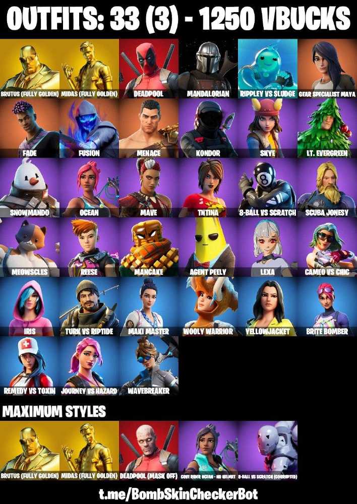 33 SKINS - MAYA - LEXA - EVERGREEN - SKYE - MENACE - IRIS - MANDALORIAN ...