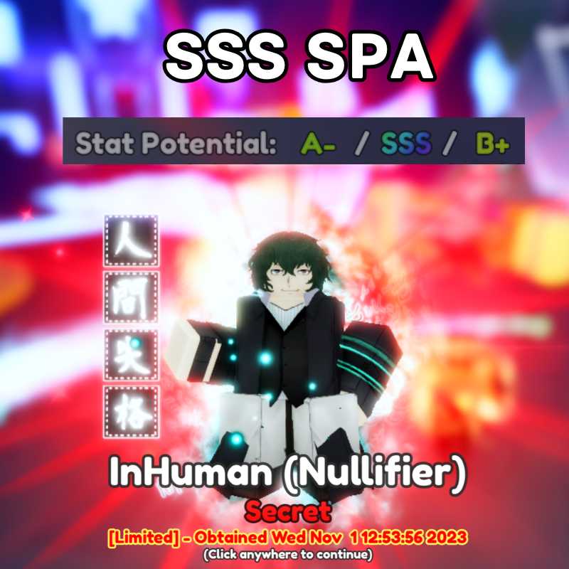 A630Inhuman SSS SPA - Anime Adventures - Instant Delivery