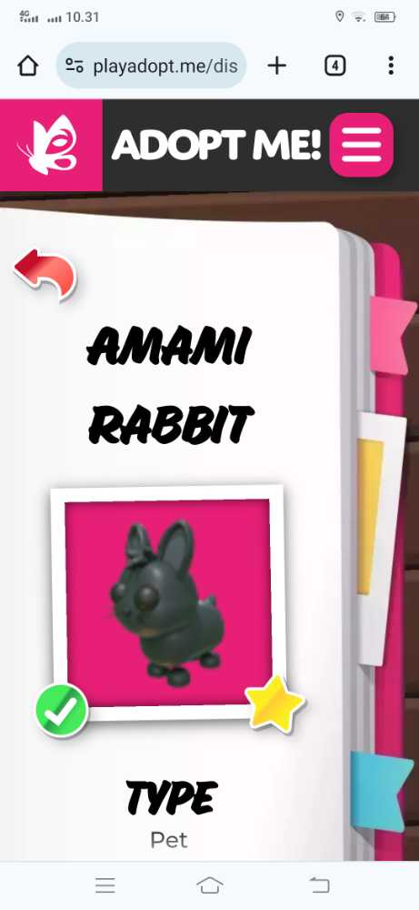 Amami Rabbit NFR Adopt Me Pet Roblox