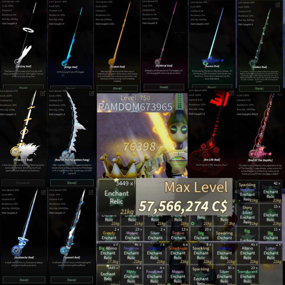 Lv Max | Enchant Relic 3000+ | 57,000,000 Cash | New Heaven s Rod | Rod ...