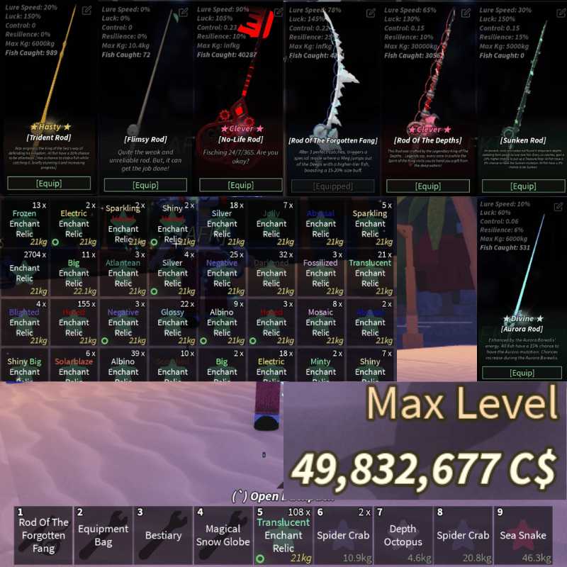 SALEID495Fisch: Level 750 Max 49M C$ - 160x Hexed Relic - Rod of the ...