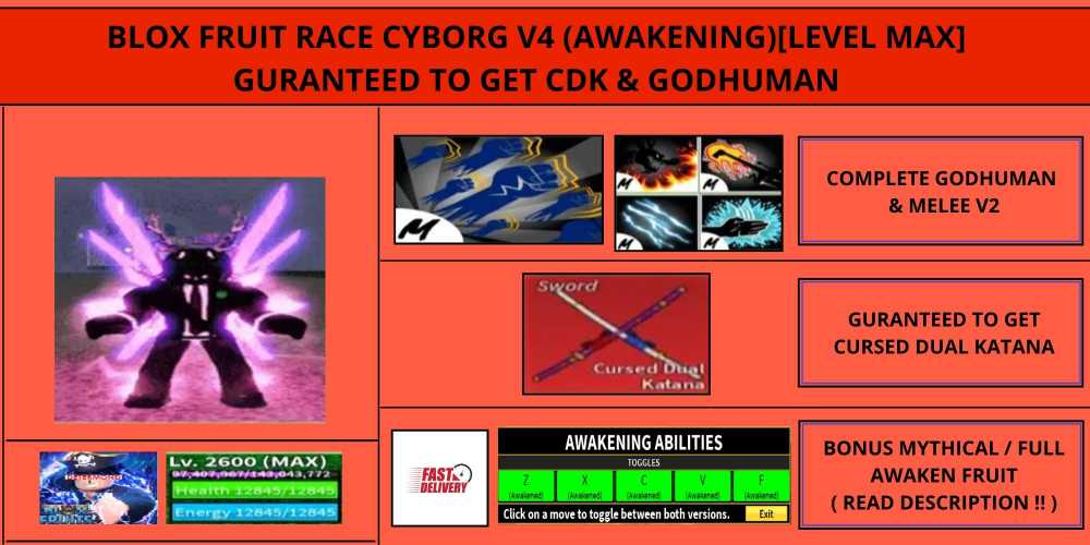 Blox Fruit Account Cyborg Race V4 (Awakening) + ( Godhuman + CDK ...