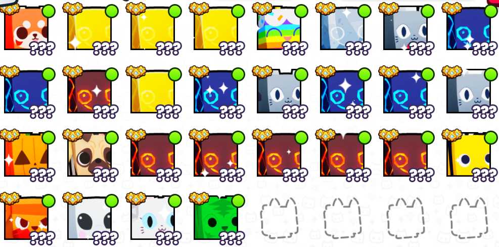 pet sim 99 all this huges in this picture (28 huge pets)