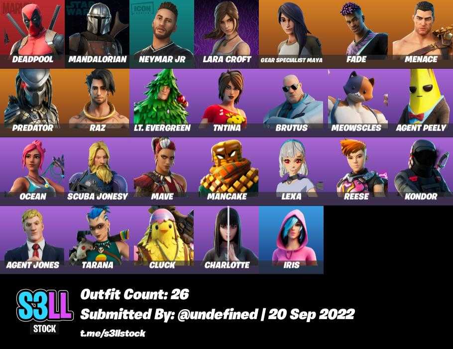 26 SKINS - MANDALORIAN+CHILD - LARA CROFT - DEADPOOL - MENACE - TNTINA ...