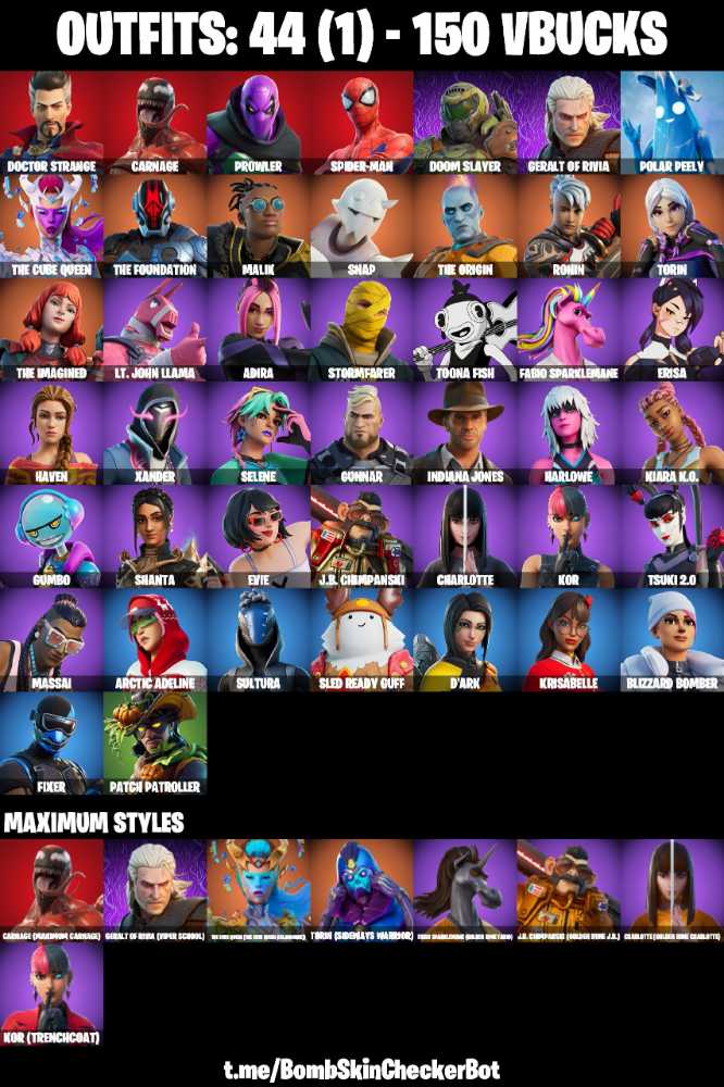 PC/PSN/XBOX 44 Skins Carnage, Spiderman, Erisa, Polar Peely, Doctor ...