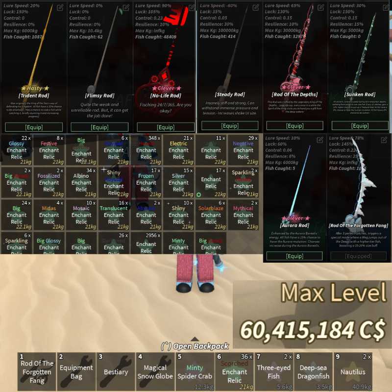 SALEID434Fisch: Level 750 Max 60M C$ - 350x Hexed Relic - Rod of the ...