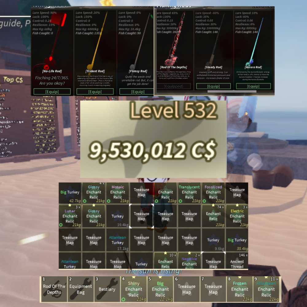 ID38Fisch: Level 532 - 9m5 C$ - ,-No life-Rod--Trident rod- Rod of the ...
