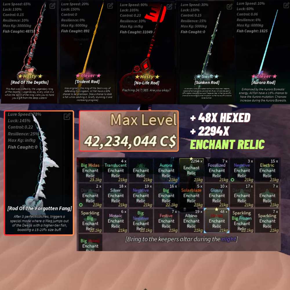 SALE[Fisch] ID123: Level 750 Max 42M2 C$ - Rod Of The Forgotten Fang ...