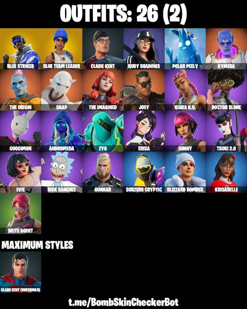 26 Skins Blue Team Leader, Blue Striker, Erisa, Clark Kent, Polar Peely ...