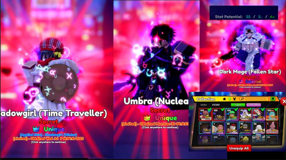 2 UNIQUES, UNIQUE UMBRA / CID EVO, UNIQUE HOMURA / HOMURU EVO ...