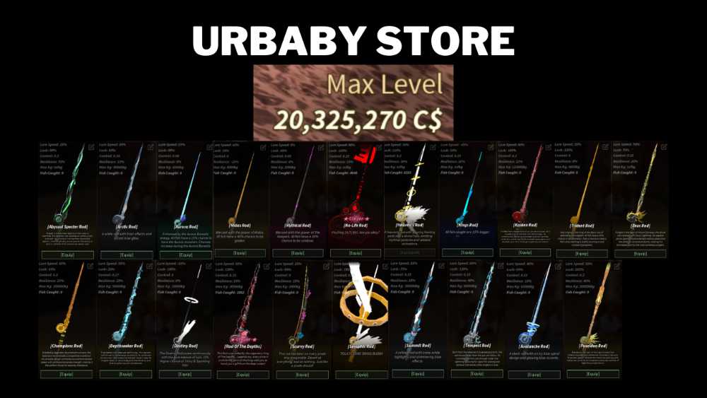 [ID010] FISCH ACCOUNT LEVEL MAX / 1000 - 20M MONEY - SERAPHIC ROD - 68% ROD