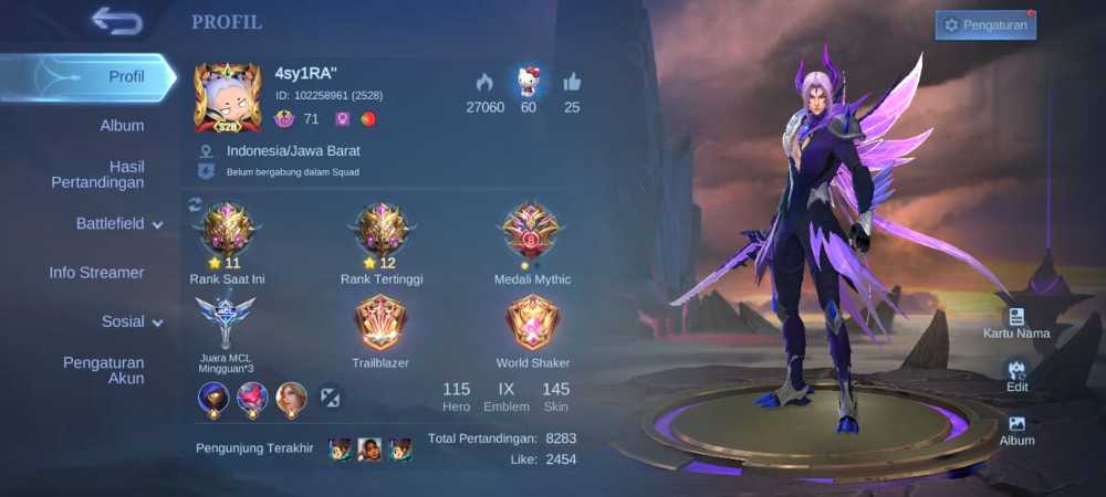 115 HERO | ALL EMBLEM MAX | 145 SKIN | 4 EPIC SKIN | M WORLD LING ...