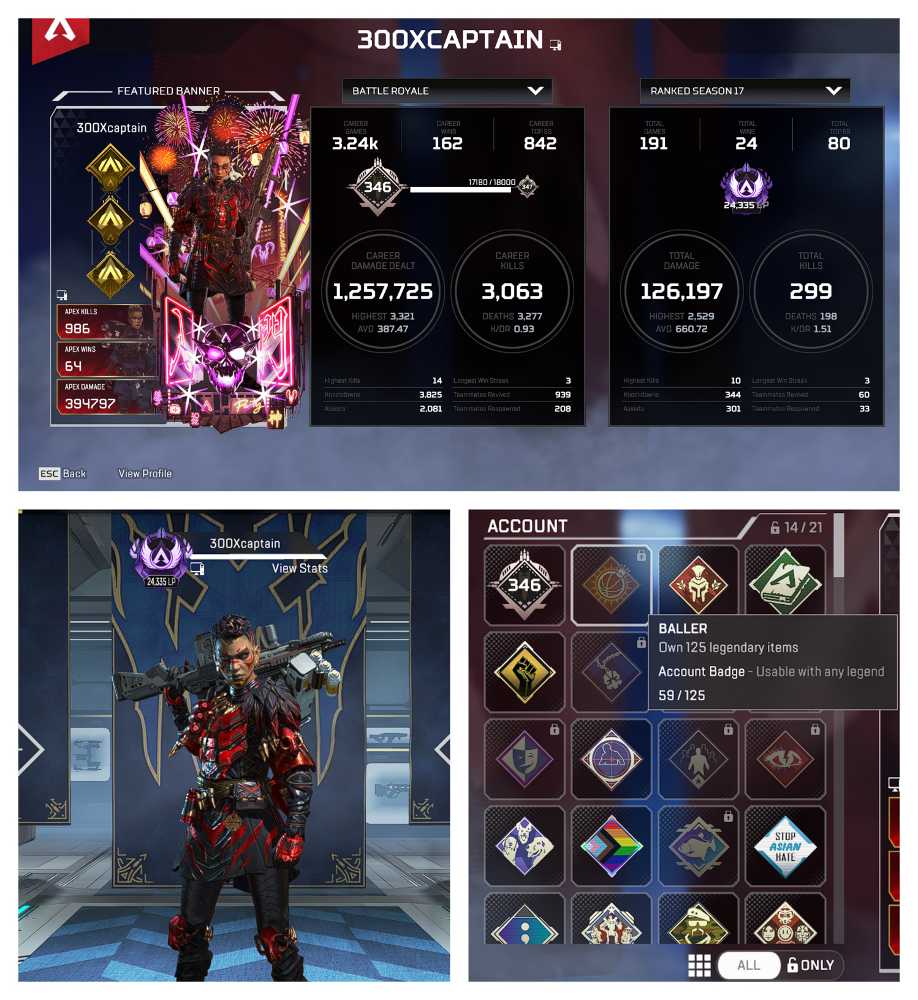 [PC][346 LEVEL][SEASON 17 MASTER RANK][59 LEGENDARY ITEM][1200 APEX ...