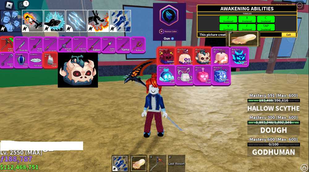 Blox Fruit | Level 2550 MAX | Race Human V3 | Awakening Dough ...