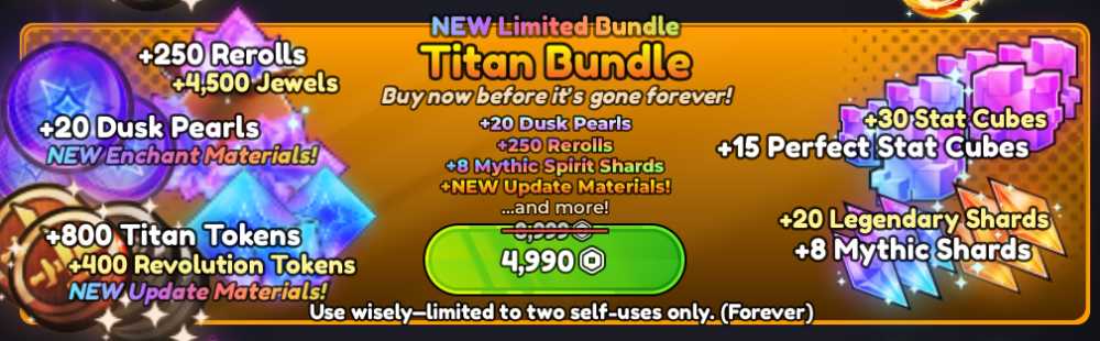 Combo Bundles ( 2 titan bundles 2 monarch 2 colossal 2 boss rush and 2 ...