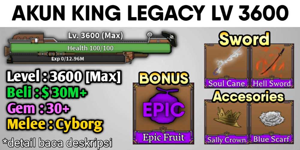 Account King Legacy (LEVEL MAX) - Epic Fruit + Hell Sword | King Legacy ...