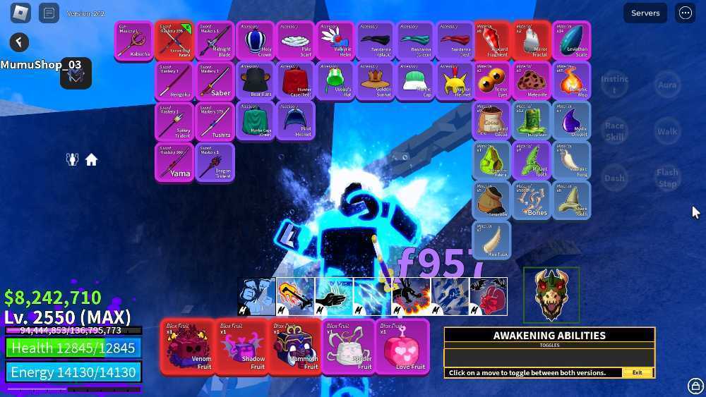 BloxFruit Lv:2550 Max.T-Rex Full MasteryShark v4 Tier 10 Max.Sunguine ...