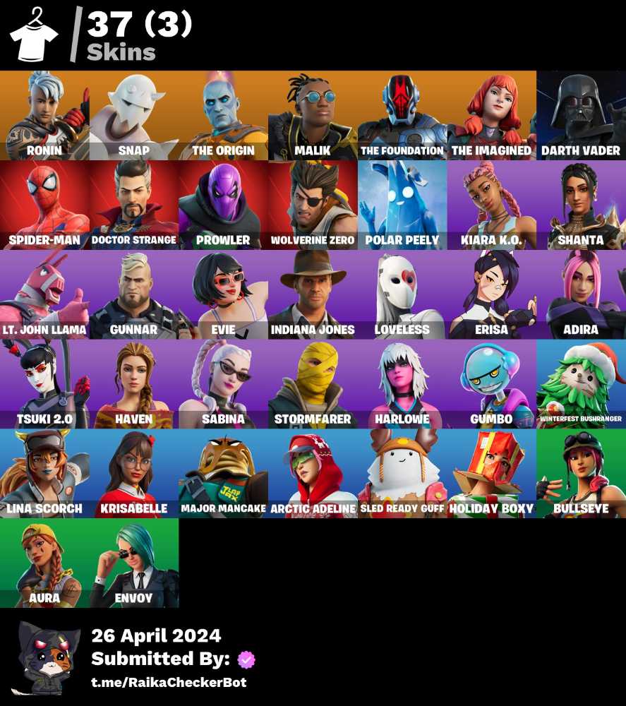 37 SKINS, RONIN, SNAP, THE ORIGIN, MALIK, THE FOUNDATION, THE IMAGINED ...