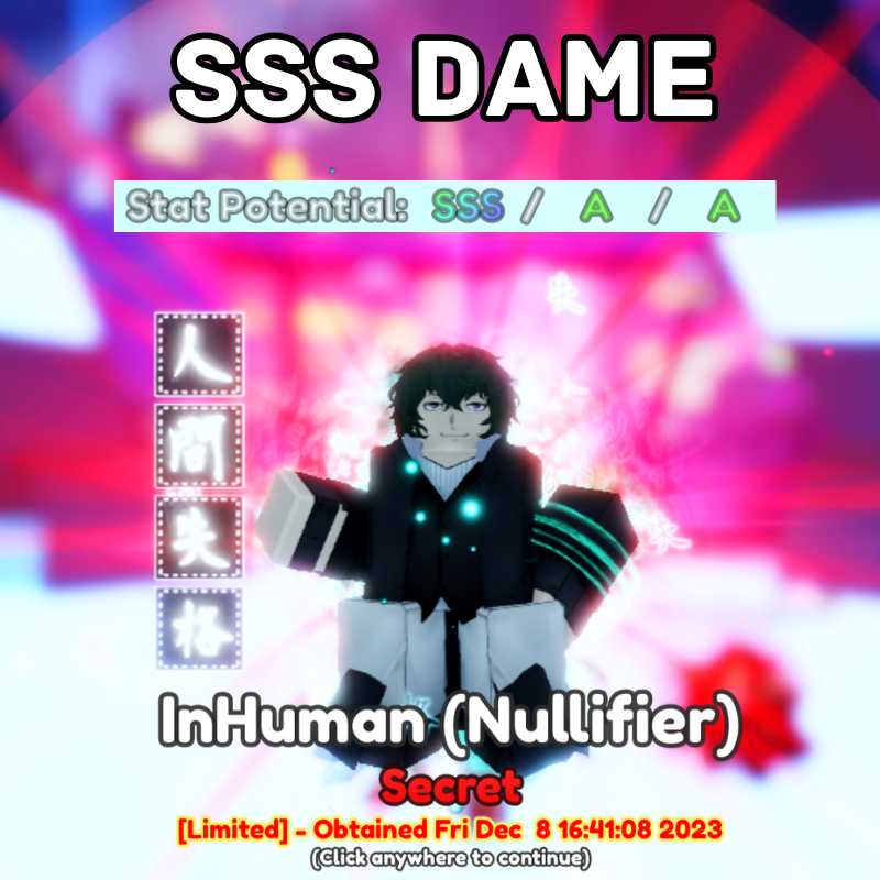A162InHuman Evo SSS DMG - Anime Adventures - Instant Delivery