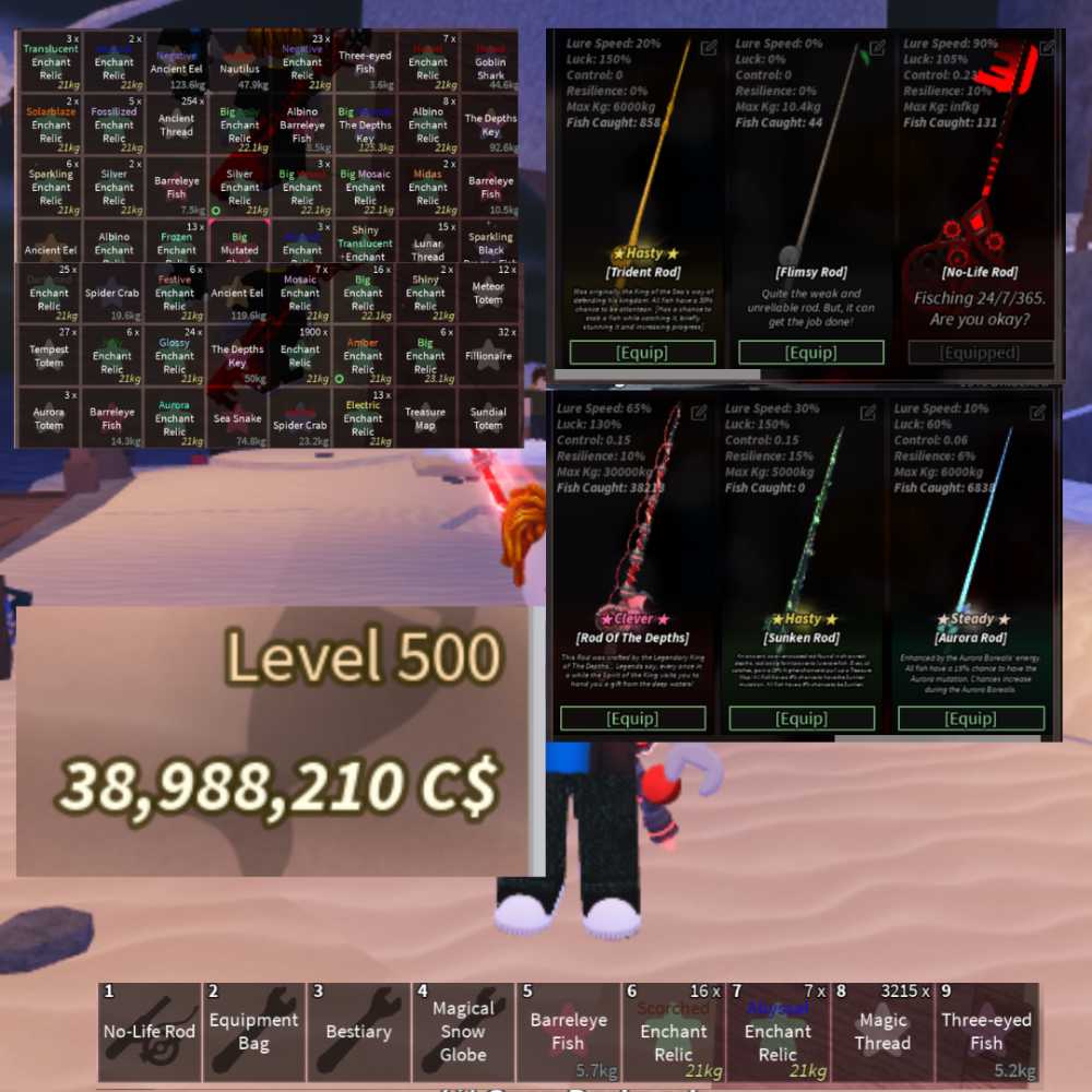 ID 138 Fisch: Level 500- 38m C$ - ,-No life-Rod--Trident rod- Rod of ...