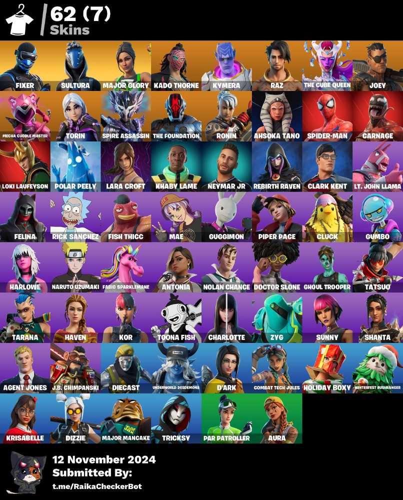 62 SKINS |2k Vbucks FIXER SULTURA MAJOR GLORY KADO THORNE KYMERA RAZ ...