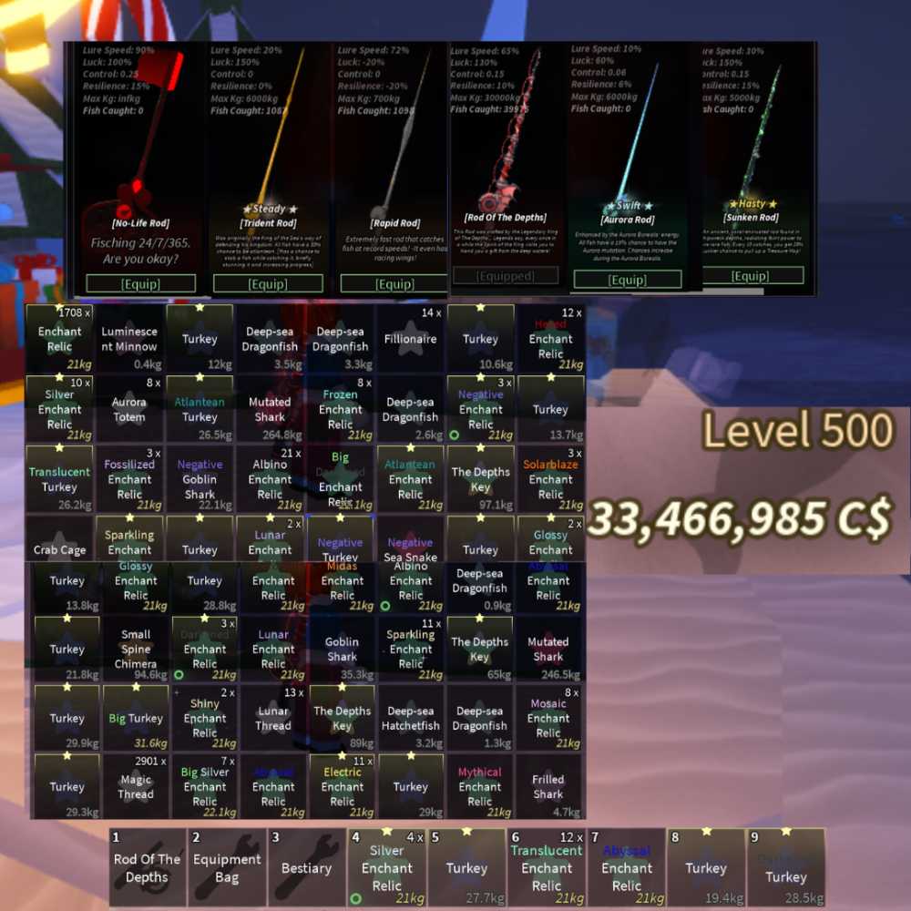 ID 68Fisch: Level 500 - 33m C$ - ,-No life-Rod--Trident rod- Rod of the ...