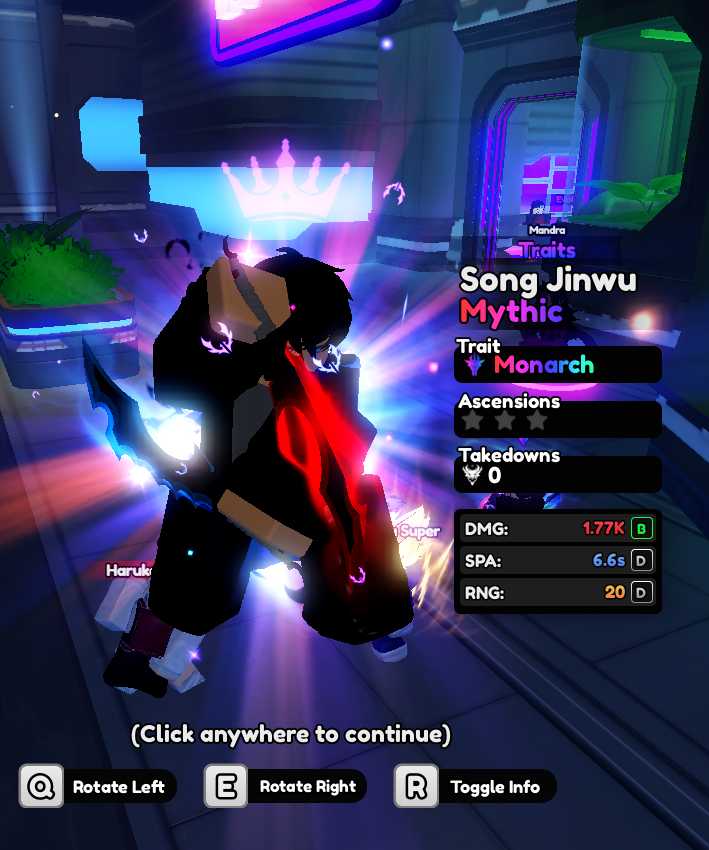 Anime Vanguards Song Jinwu (Sung Jin Woo) Monarch Trait Account