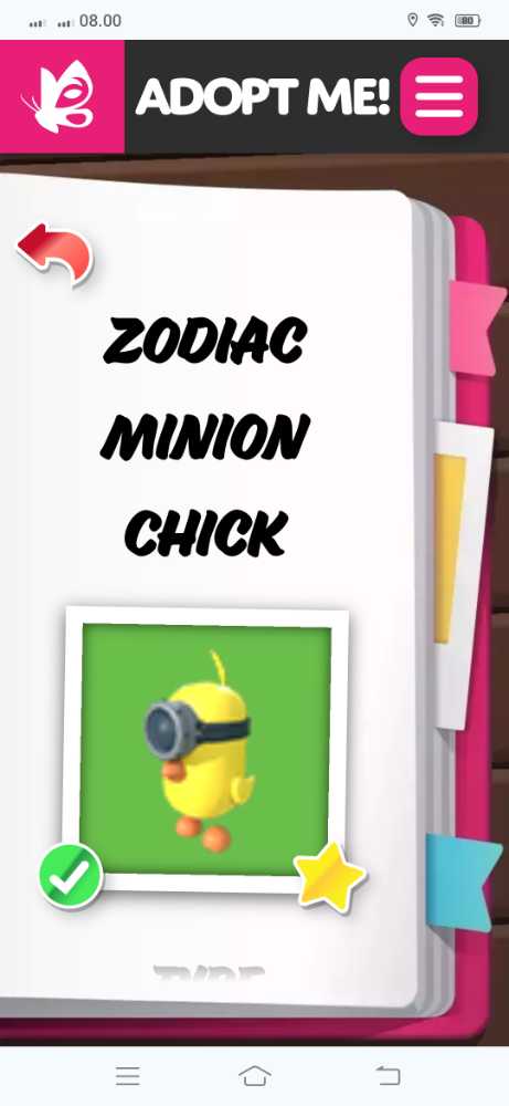 Zodiac Minion Chick NFR Adopt me Pet Roblox