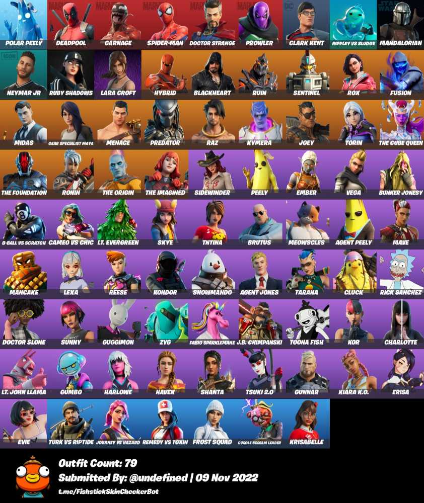 50 Skins Neymar Fusion Deadpool Toona Fish Ronin Midas Hybrid Spider ...