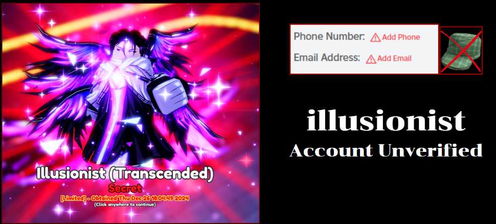 illusionist(Transcended) Roblox ID6 Anime Adventures | Account Unverified