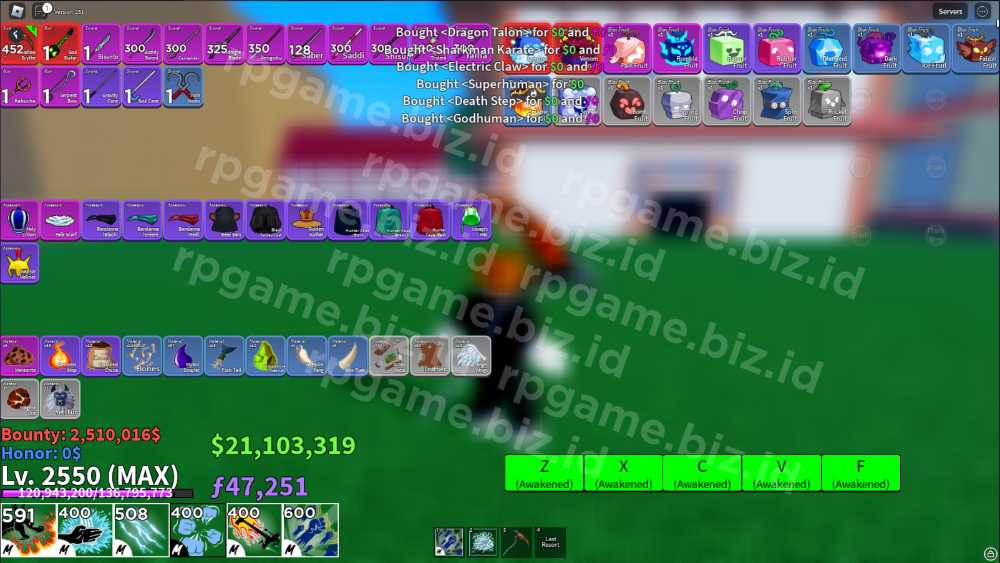 Blox Fruits| Lv2550 | Godhuman + Hallow Scythe | Awaken Rumble | Full ...