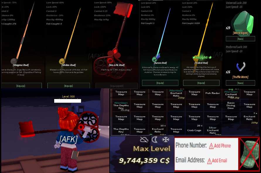 Lv.500 | No-life Rod+Aurora Rod+Trident Rod 9.7M C$ | FISCH| Unverified Account |( Auto delivery ...