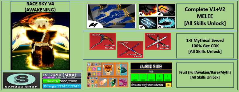 [Blox Fruit] Lv 2450 | Race Sky V4 (Awakening) | Godhuman (Complete V1 ...