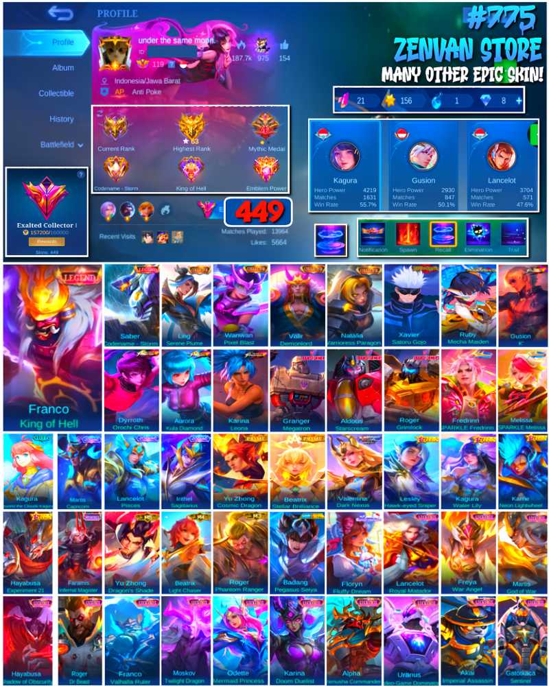 #775 449 Skin ⭐ Legend Franco, Saber Collector Ling, WanWan, Valir ...