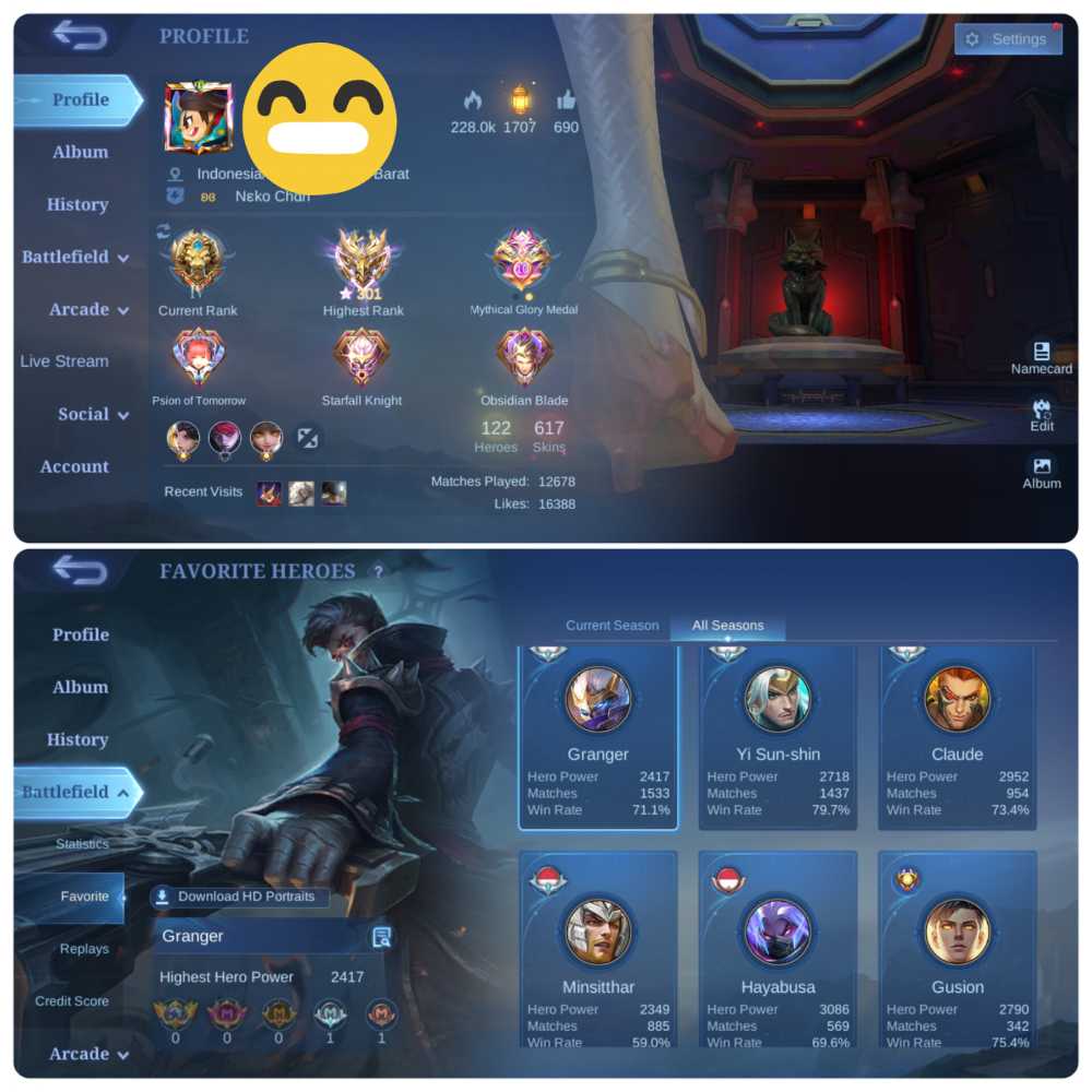 617 Skins. Highest 301 Stars. High win rate. 7 Legend. 10 Collector. 2 Saint Seiya Gold. All ...