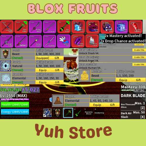 Blox Fruit Account Lv:2550Max | Full Gear Awaken Angel (Sky) + Shark ...