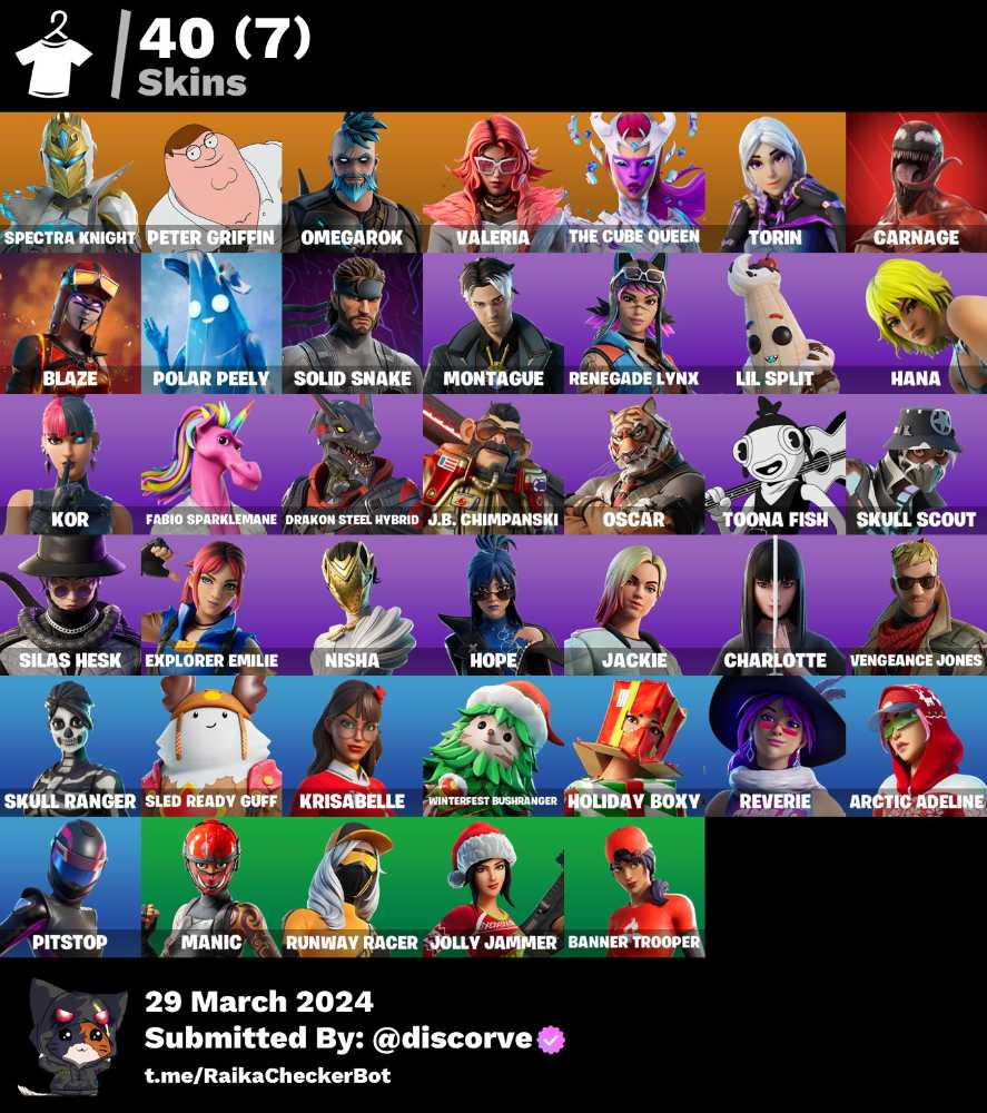 40 SKINS, REAPER, BLAZE, POLAR PEELY, SKULL RANGER, SKULL SCOUT, TOONA ...