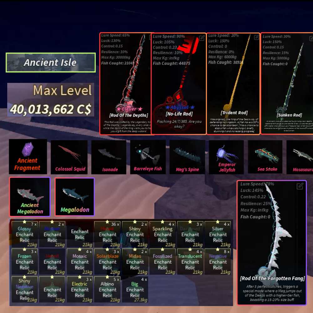 [Fisch] ID95: Level 750 Max 40M C$ - Rod Of The Forgotten Fang, Rod of ...