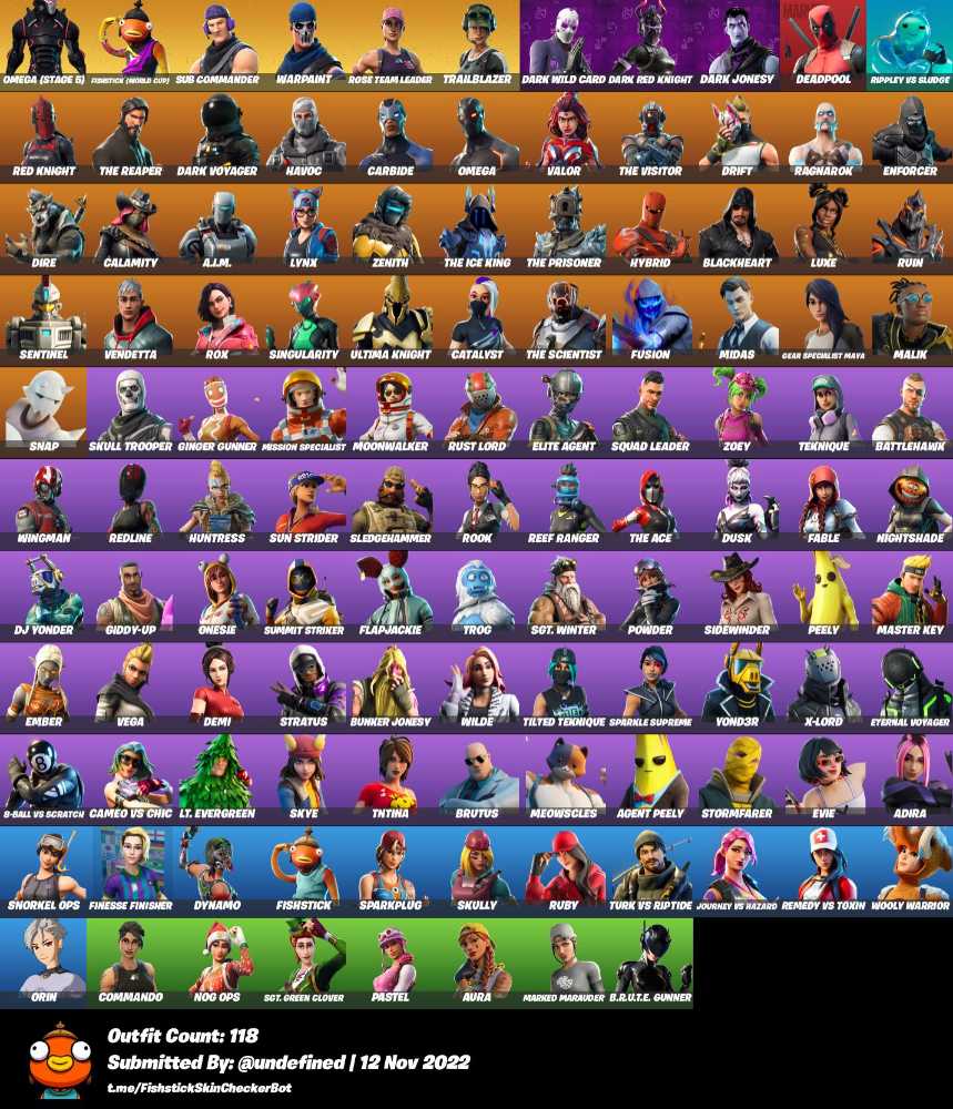 100 Skins Omega (Stage 5) Skull Trooper Red Knight The Reaper ...