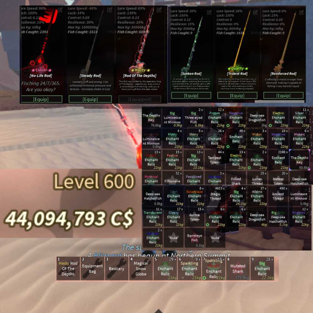 ID 330 Fisch: Level 600- 44M C$ - ,-No life-Rod--Trident rod- Rod of ...