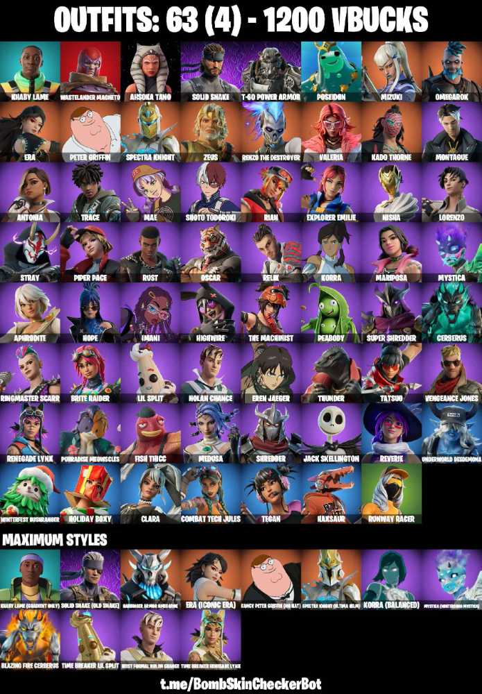 63 SKINS+MYSTICA(MAX)+AHSOKA TANO+REVERIE+ERA(MAX)+COMBAT TECH JULES ...