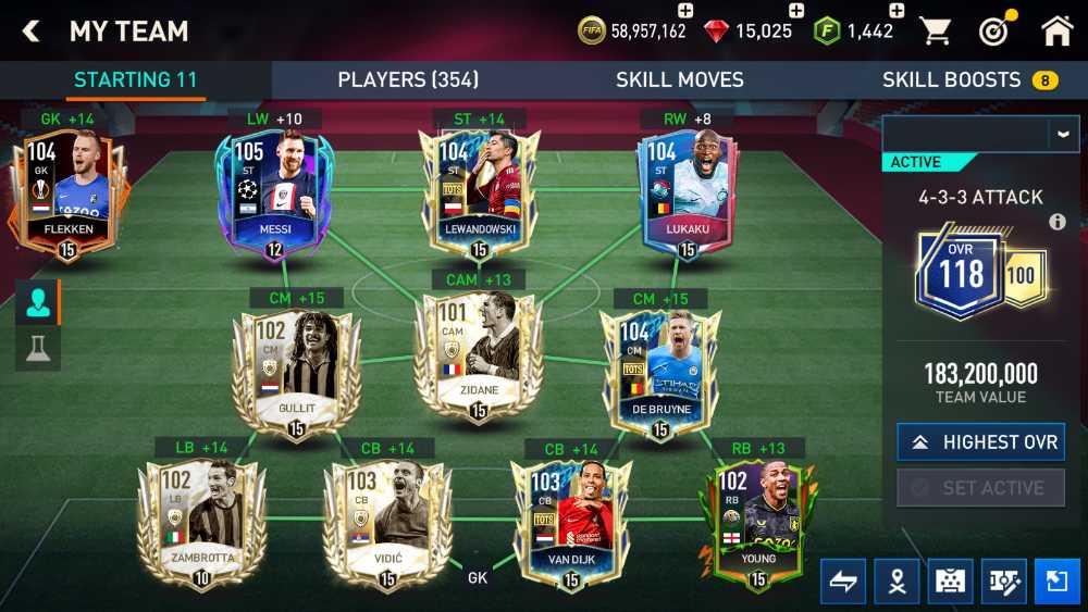 FF73: All Devices - USA - 118/100 OVR - Players 354 - 58M Coins