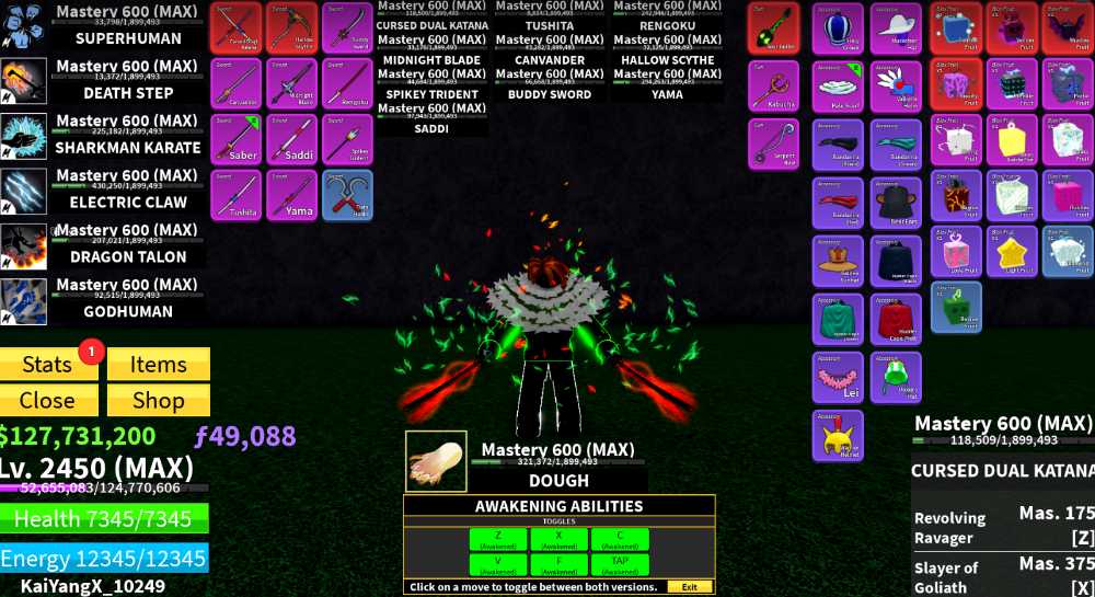 Blox Fruits | Max Level Account (2450) | Full Awakened Dough | Cursed ...