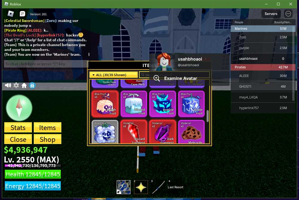 Blox Fruits Dough Fruit Inventory+2550+ Rumble Fruit