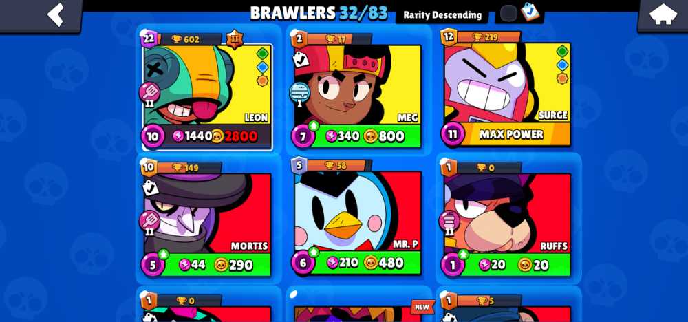 [ MEG+LEON+SURGE MAX LVL] 2119 TROPHY / 32 BRAWLER 8 MYTHIC+4 EPICS 22 ...