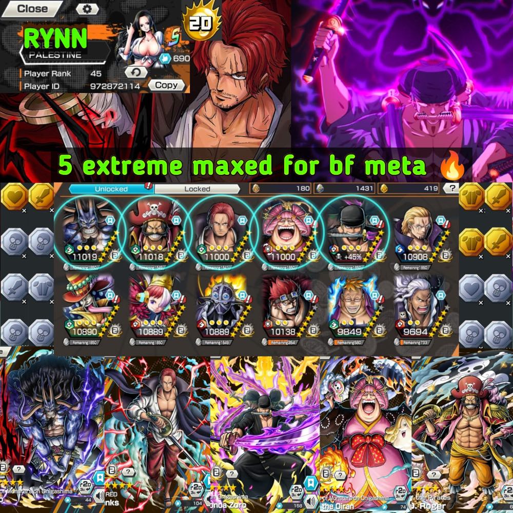 [INSTANT] 5EX MAX KAIDO ZORO BIG MOM ROGER SHANKS ALBER UTA KING PEROSPERO ONE PIECE BOUNTY RUSH ...