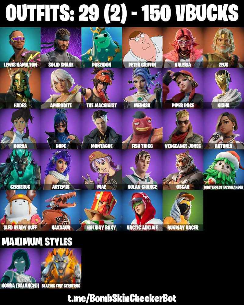 29 SKINS+HOPE+RUWNAY RACER+MAE+ANTONIA+ZEUS+HADES+MEDUS+APHRODITE ...