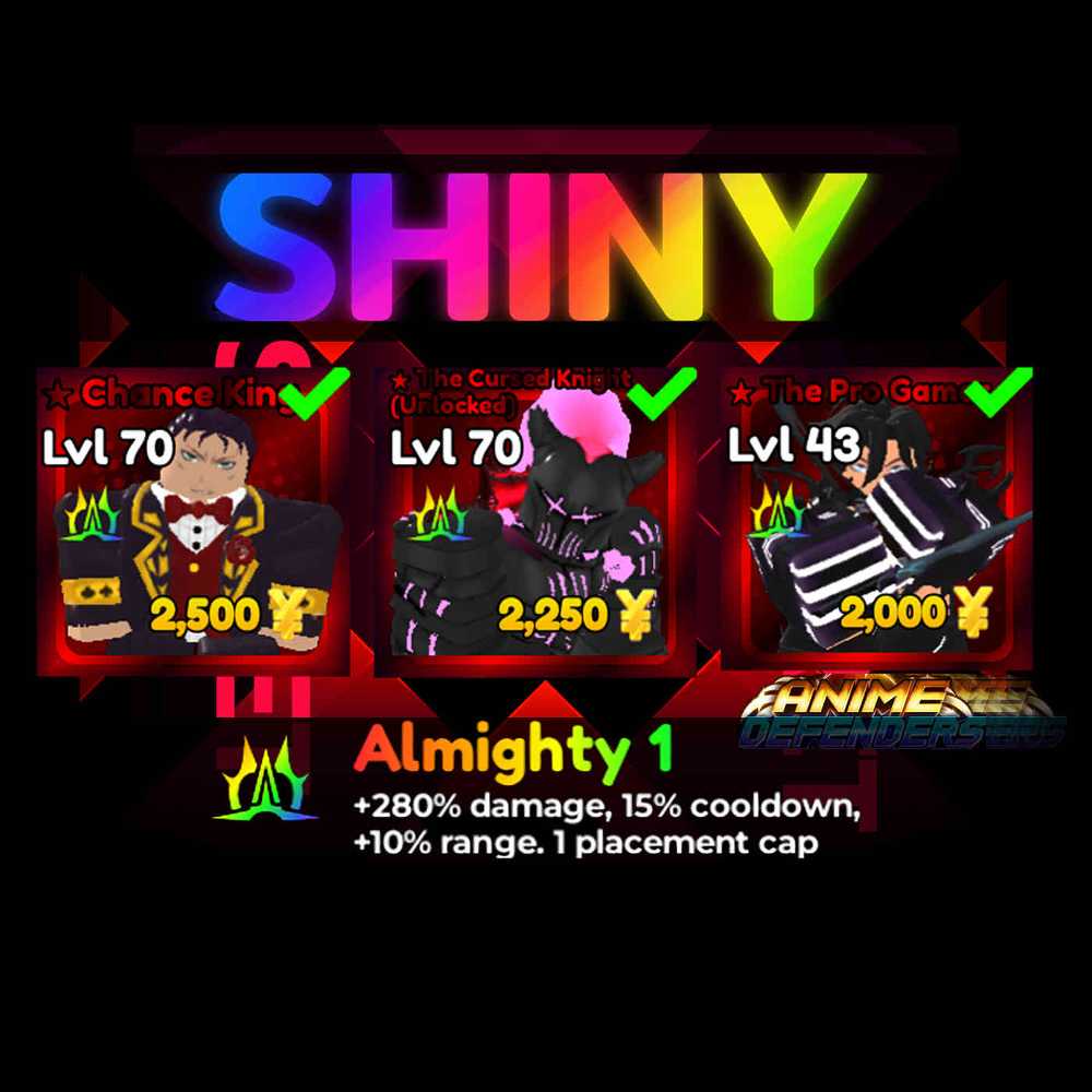 Set 3 ShinySecret Almighty Cheap l Roblox Anime Defenders