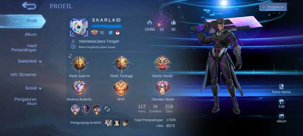 MLBB ACC |MAX HERO MAX EMBLEM 219 SKIN| LEGEND ALUCARD + MIYA, FULL STUN