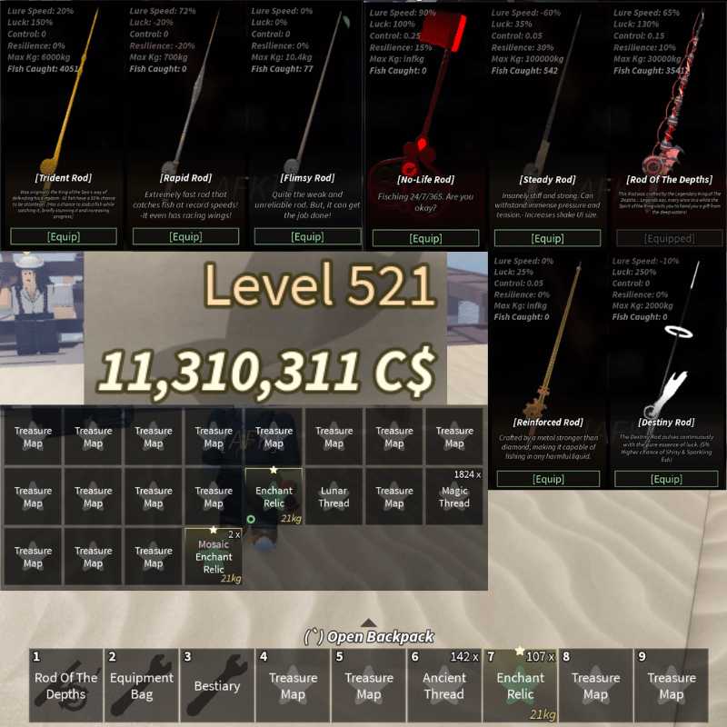 ID219Fisch: Level 521 11M3 C$ - No-Life Rod,Rod of the Depths,Destiny ...